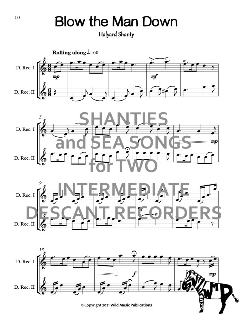 Shanties and Sea Songs for Two Intermediate Recorders – Wild Music ...